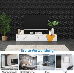Costway 3D nástěnné panely Diamant 30 × 30 cm, 100 kusů, černé