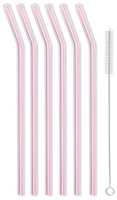 Sada 6 růžových skleněných brček na pití Vialli Design, délka 23 cm