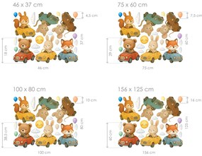 Auta a zvířátka samolepky na zeď arch 100 x 80 cm