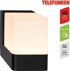 TF 322105TF TELEFUNKEN LED venkovní nástěnné svítidlo, ochrana proti stříkající vodě, kostka, teplá bílá, černá - BRILONER