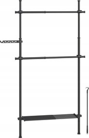 Moderní teleskopická skříň šatní skříň s policí 3 úrovně černá