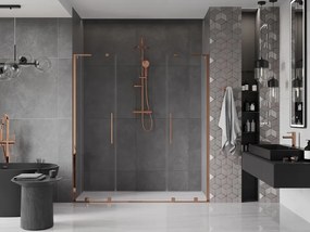 Mexen Velar L Duo, posuvné sprchové dveře do otvoru 200 cm, 8mm čiré sklo, růžové zlato, 871-200-003-02-60