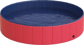 Bazén pro psy PawHut Velké brouzdaliště pro psy, bazén z PVC+dřevo, červený, Ø140xH30 cm, letní potěšení| Aosom