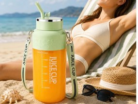 Verk Group Láhev s mixérem usb 1200 ml, hrnek na smoothie, šejker se slámkou a páskem