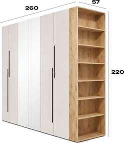 Skříň 6D 260 cm se zrcadlem dub appalačský / kašmír Space