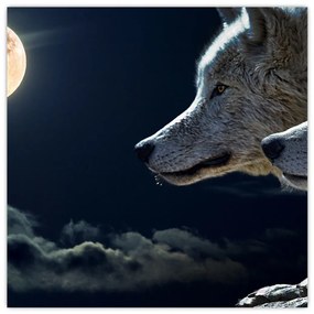 Obraz vlků vyjících na měsíc (30x30 cm)