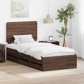 Rám postele se zásuvkou Hnědý dub 90 x 190 cm Inženýrské dřevo 3412643