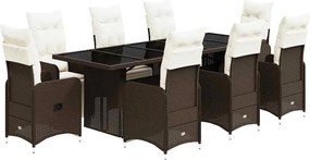 9dílný zahradní bistro set s poduškami hnědý polyratan 3277297