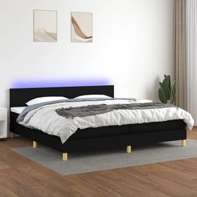 Box spring postel s matrací a LED černá 200x200 cm textil