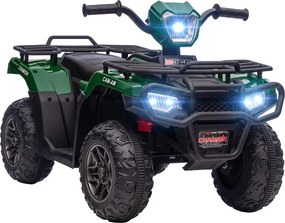 HOMCOM Dětská elektrická čtyřkolka, max. 4 km/h, od 3 let, LED světlomety, hudební připojení, černá+zelená 88 x 45 x 50 cm