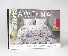 Detexpol Bavlněné povlečení 220x200 bílé s růžovými a fialovými květy – 5773 B – Cotton Bloom