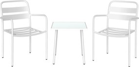 Bistro set 3dílná sada kovového zahradního nábytku se 2 zahradními židlemi, skleněný stůl, lamelový design, odolný proti korozi