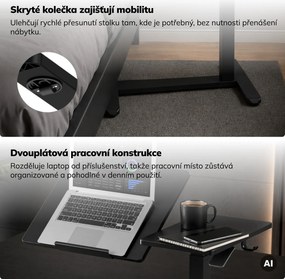 Stolek pod notebook nastavitelný, mobilní, multifunkční, černý: BILL