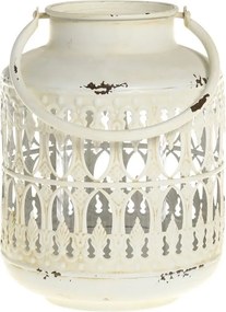 Krémová antik kovová lucerna Fleur-de-pot - Ø14*19 cm