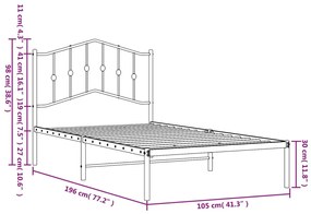 Kovový rám postele s čelem černý 100 x 190 cm - Default Title