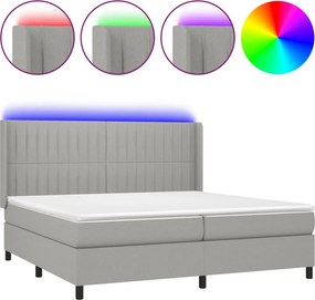 Box spring postel s matrací a LED světle šedá 200x200 cm textil 3138501