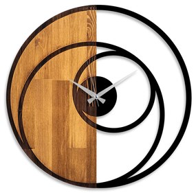 Wallexpert Dekorativní nástěnné dřevěné hodiny Circle, Ořech, Černá
