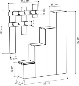 Set bílé patinové skříně a nástěnného věšáku Homitis Up