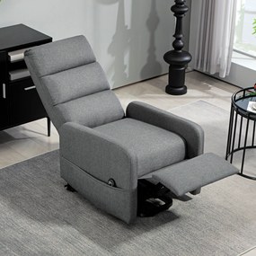 HOMCOM Elektrické relaxační křeslo s funkcí asistence při vstávání, dálkové ovládání, měkká pěna, boční kapsa, potah ve vzhledu lnu, šedá 713-192V90CG