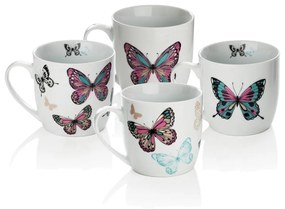 Sada 4 porcelánových hrnků Sabichi Mariposa, 350 ml