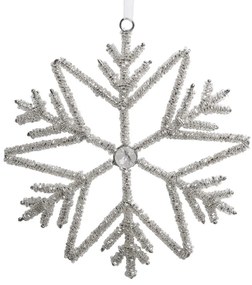 Champagne antik závěsná sněhová vločka s korálky Snowflake - 17 cm