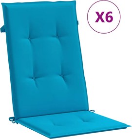 Podušky na židli vysoké opěradlo 6 ks modré 120x50x3 cm textil 314108