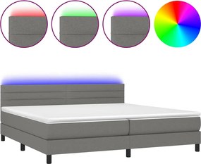 Box spring postel s matrací a LED tmavě šedá 200x200 cm textil 3133262