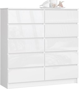 Komoda K120 10SZ bílá/bílý lesk