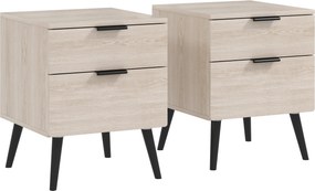 HOMCOM Sada 2 Nočních Stolků, Moderní Nordic Styl, Noční Stolek s Dvoubarevným Šuplíkem, Masivní Dřevěné Nohy, do Ložnice, Obývacího Pokoje, Dubový E…