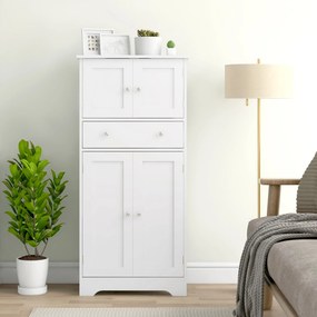 HOMCOM Moderní Kuchyňský Kabinet Buffet s Úložným Prostorem a Regály, Zásuvkou pro Jídelnu a Obývací Pokoj, 60 x 30 x 128 cm, Bílá