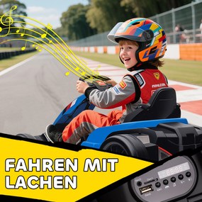 AIYAPLAY 24V elektrické Go-Kart, režim driftu, nastavitelná sedačka, 5bodový bezpečnostní pás, hudební funkce, 6–12 let, modrá