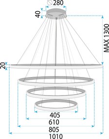 Toolight Toolight, závěsné svítidlo 100cm, 60W, 3000K, LHJ010-CP4, zlatá matná, OSW-50003