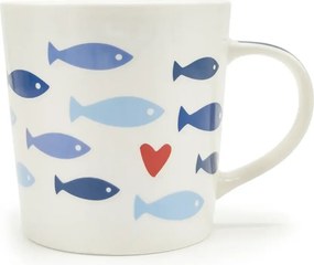Porcelánový hrnek Hejno, 400 ml – minimalistický motiv ryb, dárek pro milovníky moře