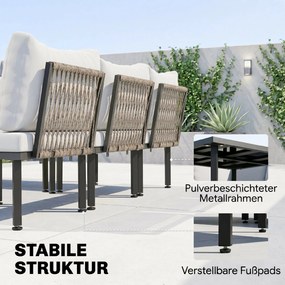 Outsunny 6dílná venkovní lounge souprava pro 5–6 osob — 2místná sedačka, rohové křeslo, 2 bezloketní křesla, podnožka a kovový stolek — silné polštář…