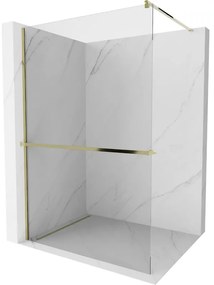 Mexen Kioto, sprchová zástěna Walk-In Walk-in 105 x 200 cm, 8mm čiré sklo, zlatý lesklý profil + věšák na ručníky s poličkou, 800-105-121-50-00