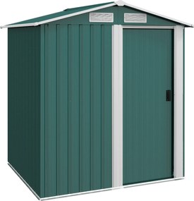 Zahradní kůlna Outsunny 1,7 m² z pozinkované oceli se 4 větracími otvory, s šikmou střechou a posuvnými dveřmi, 152x132x188 cm, Zelená | Aosom