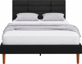 HOMCOM rám postele 140 x 200 cm s lamelovým roštem, polstrovaná manželská postel v lněném vzhledu, úložný prostor pod postelí, tišší, černý