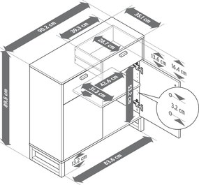 Tchibo - Odkládací skříňka se 2 zásuvkami a 2 dvířky - barva: bílá