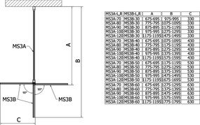 Polysan Modular Shower MS3A-100 pevná stěna 100 cm k instalaci na zeď pro připojení otočného panelu