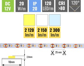LED Solution LED pásek 20W/m 12V bez krytí IP20 Barva světla: Studená bílá 07503