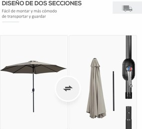 Zahradní slunečník Outsunny Ø295x250 cm s kličkou – venkovní parasol s naklápěcím mechanismem a odnímatelným kovovým sloupem pro terasu, bazén, balko…
