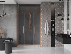 Mexen Velar L Duo, posuvné sprchové dveře do otvoru 140 cm, 8mm čiré sklo, měděná matná, 871-140-003-02-65