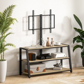 HOMCOM TV nábytek s držákem pro televizory přibližně 81–178 cm, otevřené police, nastavitelný úhel 35°, 108x41x135 cm, přírodní dřevěný vzhled