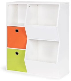 Dřevěná knihovna/skříň na hračky Eco Toys - bílá/oranžová/zelená 6 přihrádek