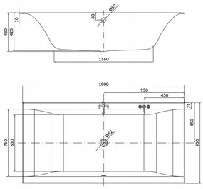 Cersanit Larga akrylátová vana 190x90cm + nožičky, bílá, S301-307