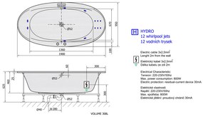 Polysan STADIUM HYDRO hydromasážní vana, 190x95x46cm, bílá 82111H