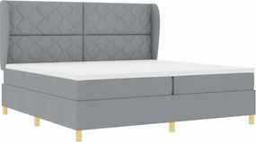 Postel s boxspringem s čelo Světle šedá 200 x 200 cm textil 3340837