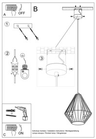 Sollux SL.0298 - Lustr na lanku DEMI 1xE27/60W/230V černá/bílá