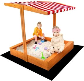 Dětské dřevěné pískoviště se stříškou Baby Mix 120x120 cm červeno-bílé