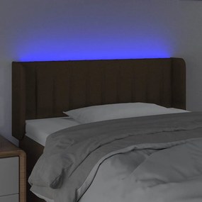 Čelo postele s LED tmavě hnědé 93 x 16 x 78/88 cm textil 3123459